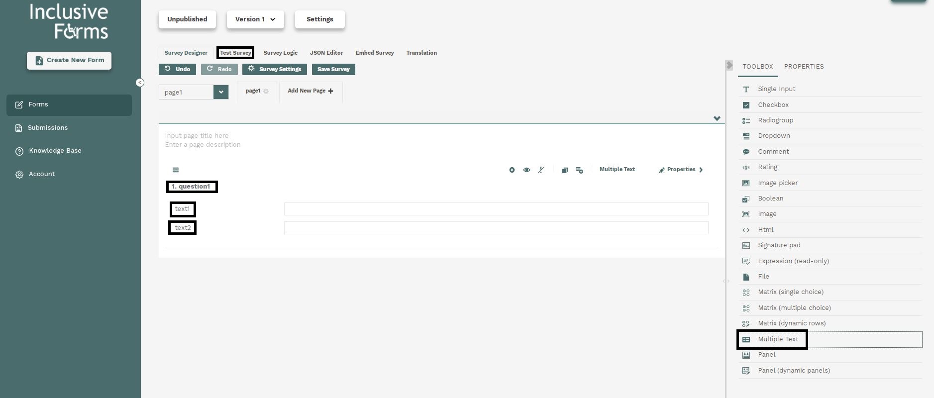 Multiple Text – Inclusive Forms
