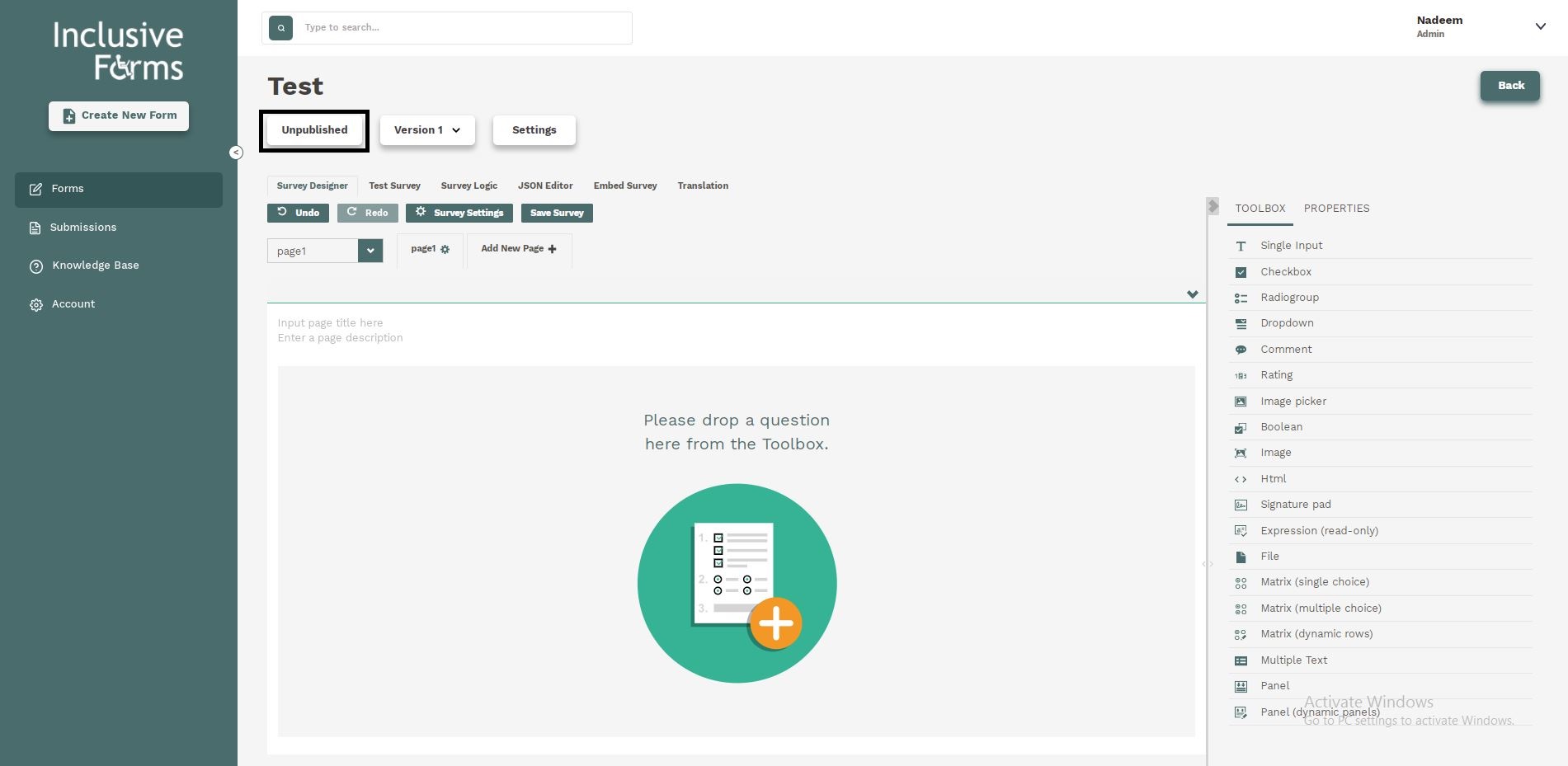Survey Screen – Inclusive Forms