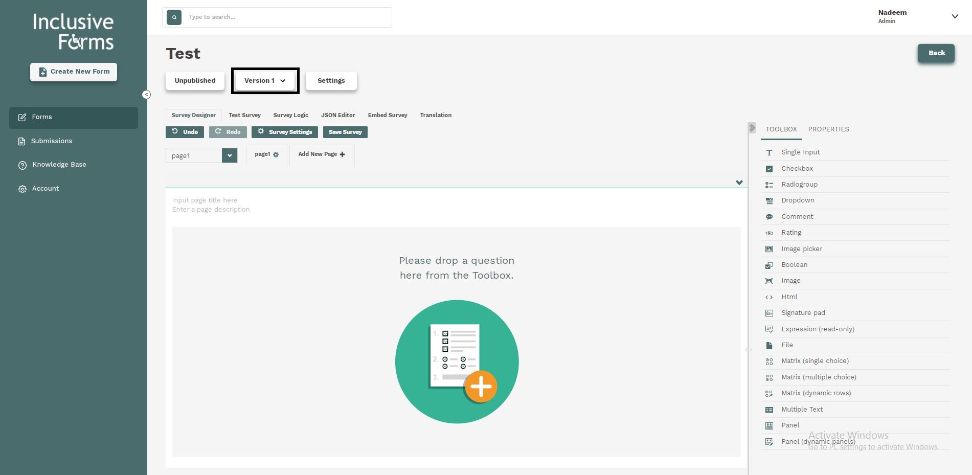 Survey Screen – Inclusive Forms