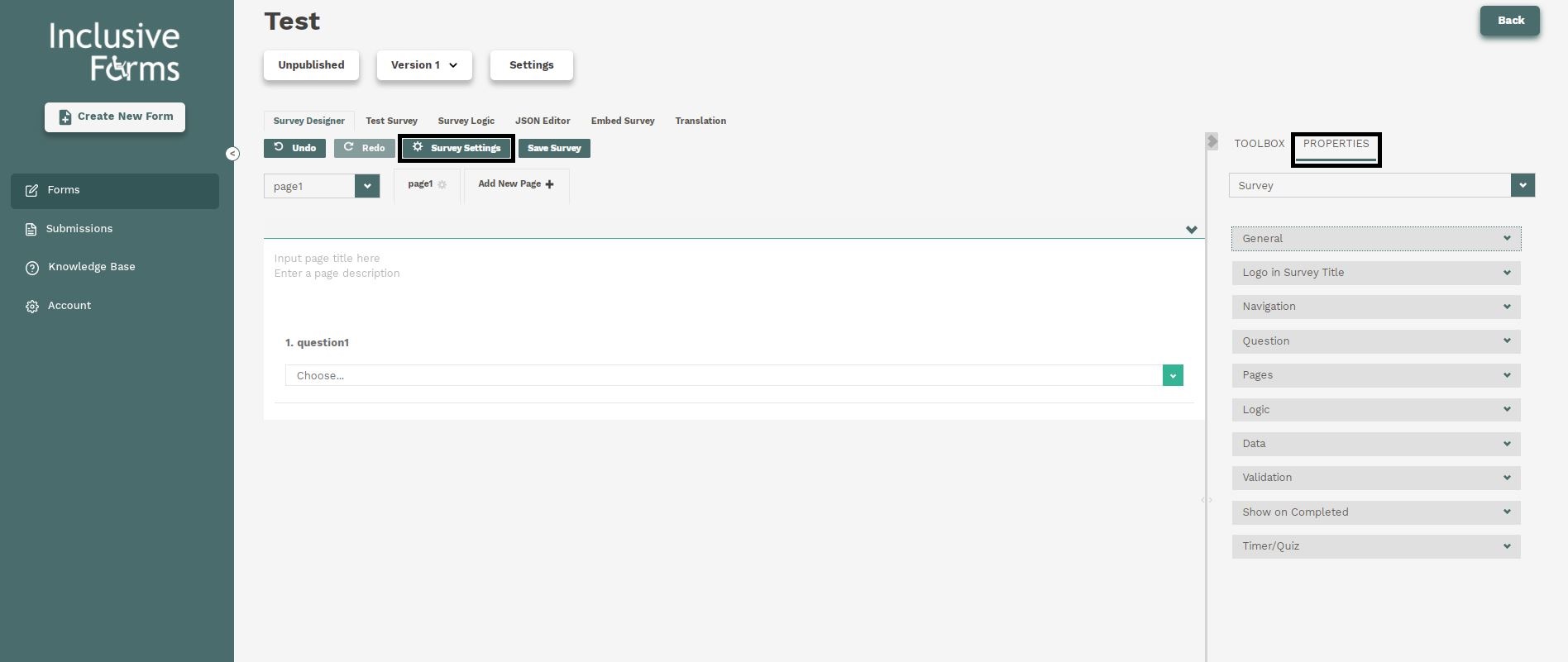 Survey Settings – Inclusive Forms