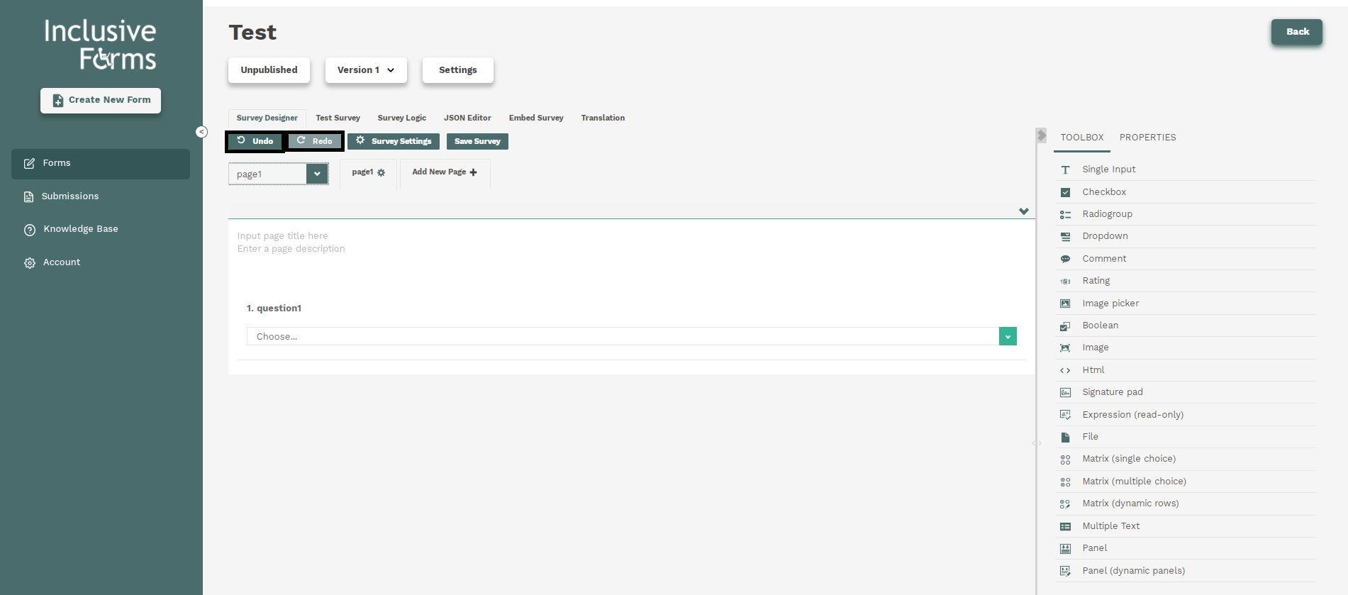 Survey Screen – Inclusive Forms